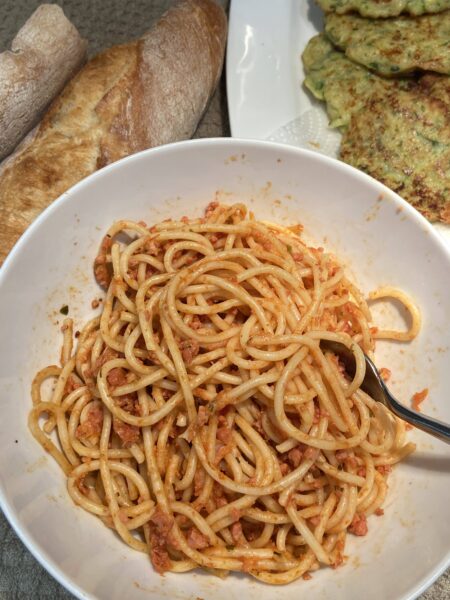 Cheesy Spaghetti with Hot Dogs - Emmandi's Kitchen